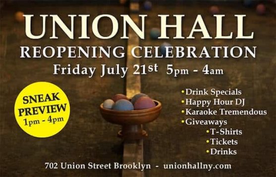 Park Slope's Union Hall fully reopening July 21, celebrating with $3 ...